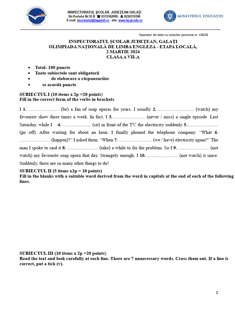 2024 Galati Subiecte | PDF
