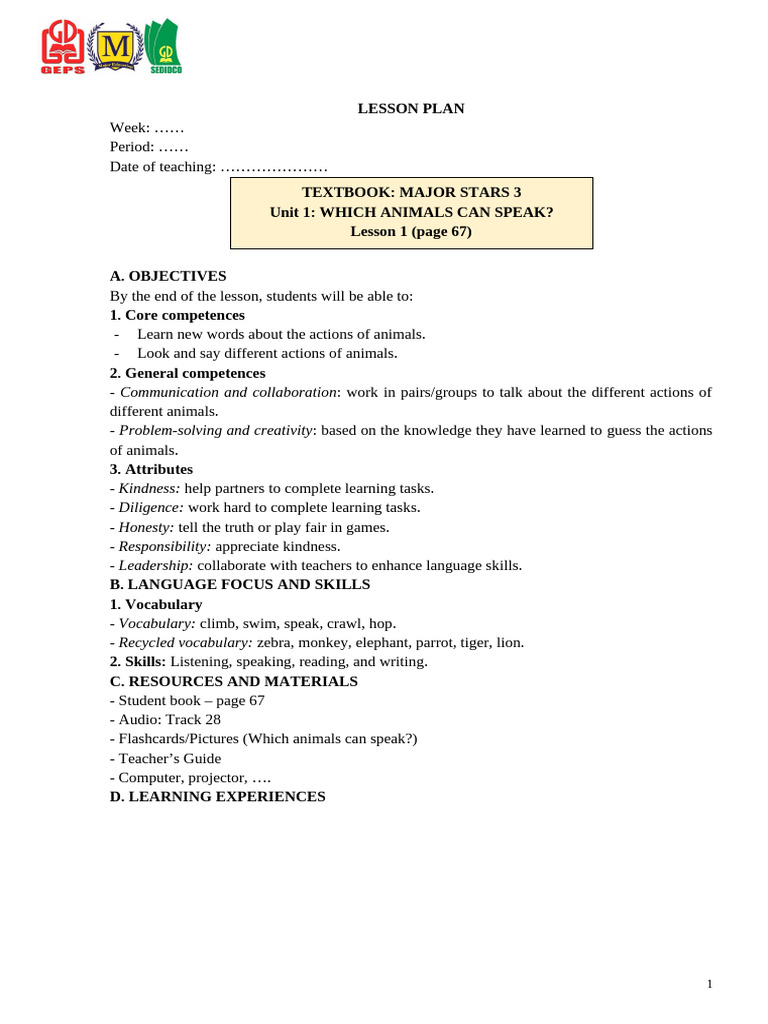 Major Stars 3 - Unit 9 - Lesson 1 | PDF | Vocabulary | Flashcard