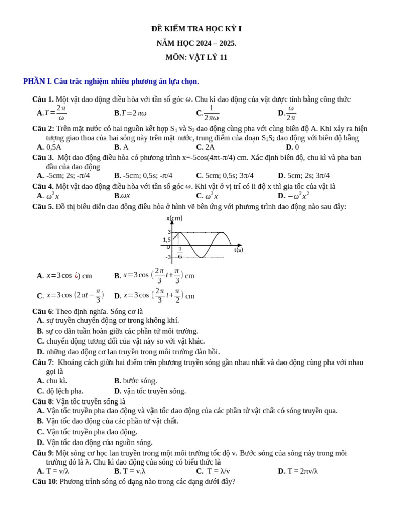 Đề Ôn Thi Hki 11 | PDF