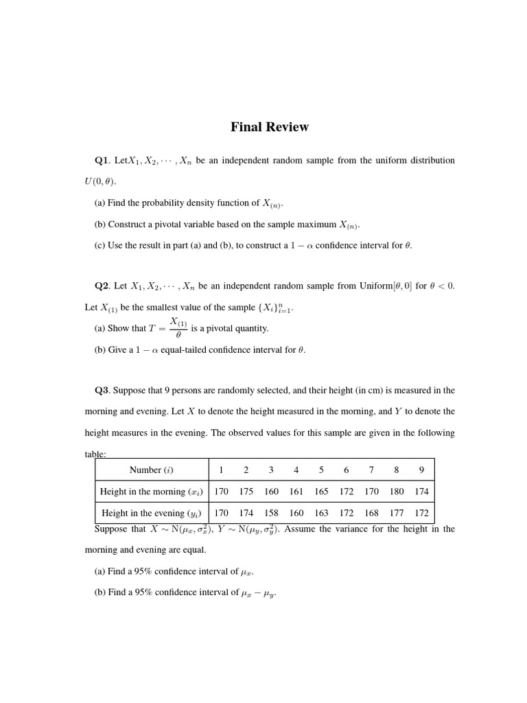 final_review | PDF | Estimation Theory | Probability