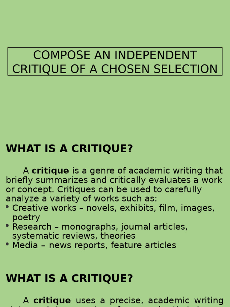Q3 Eng Compose An Independent Critique of A Chosen Selection | PDF