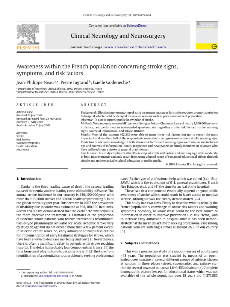 French Public Awareness of Stroke Risks | PDF | Stroke | Clinical Medicine