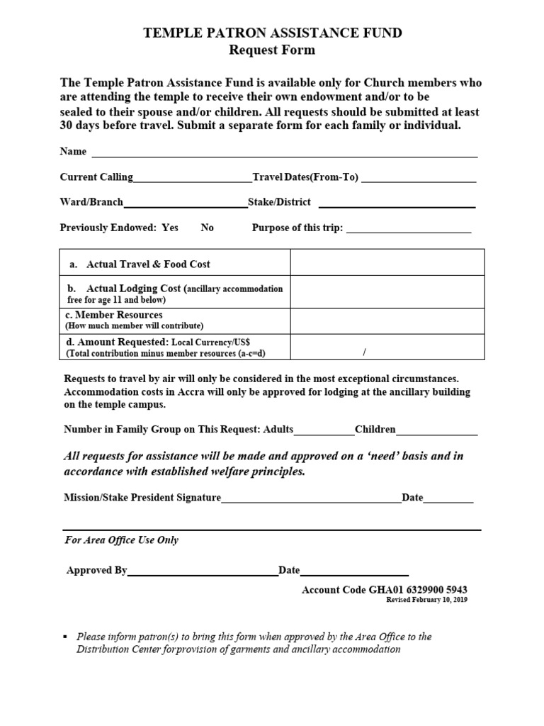 Temple Patron Assistance Fund Request | PDF