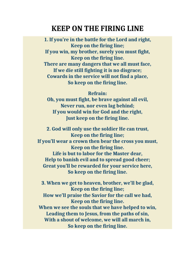 Keep on the Firing Line Hymn Lyrics | PDF