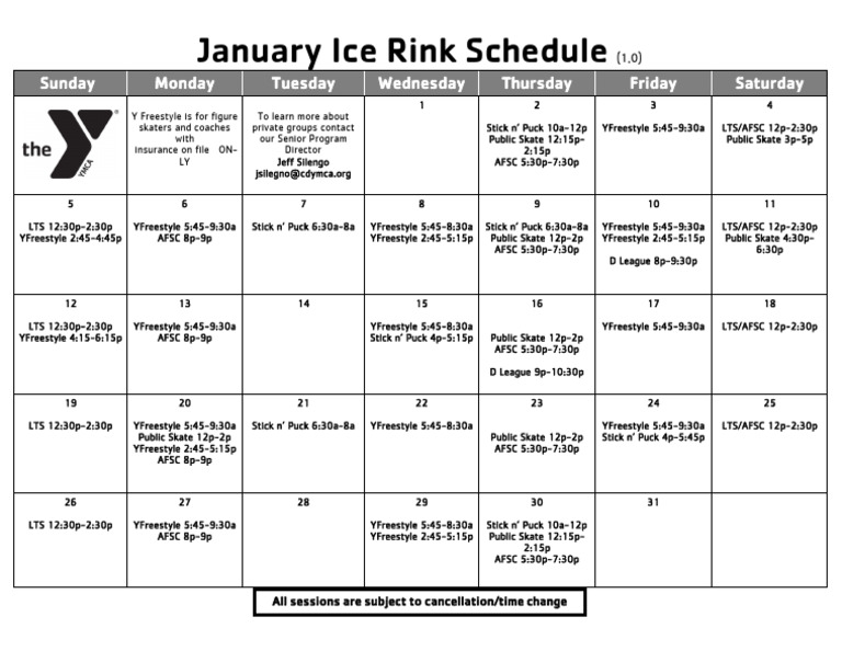 January Ice Rink Schedule | PDF | Ice Sports | Skating