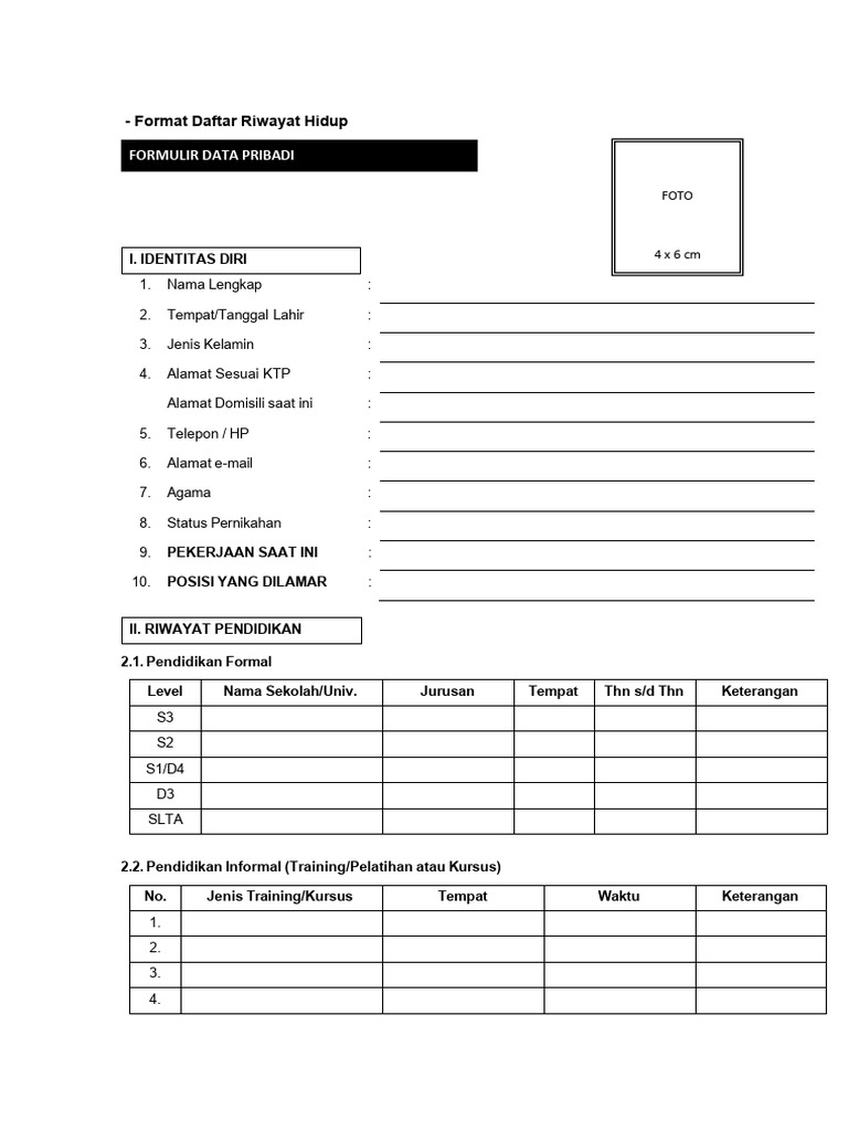 Format Daftar Riwayat Hidup | PDF