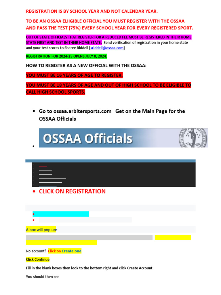 OSSAA Officials Registration Guide | PDF