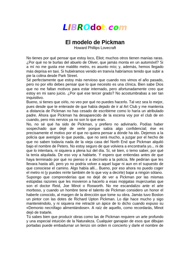 El arte inquietante de Pickman | PDF | Pinturas | Fantasmas