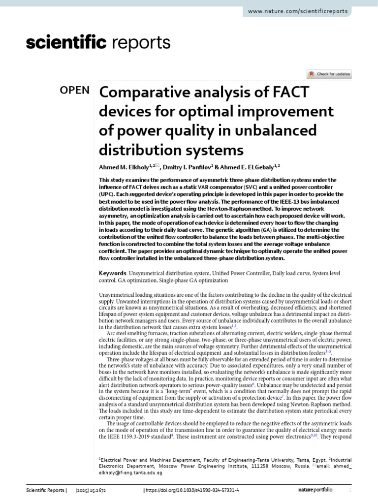 Comparative Analysis Of Fact Devices For Optimal Improvement Of Power Quality In Unbalanced