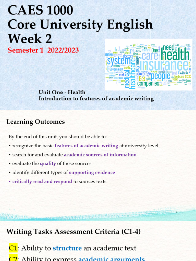 CAES1000 Week 2 22-23 Sem 1 | PDF | Essays | Evidence