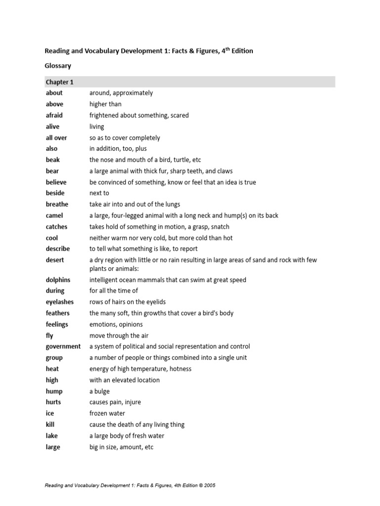 Reading and Vocabulary Development 1 Glossary | PDF | String ...