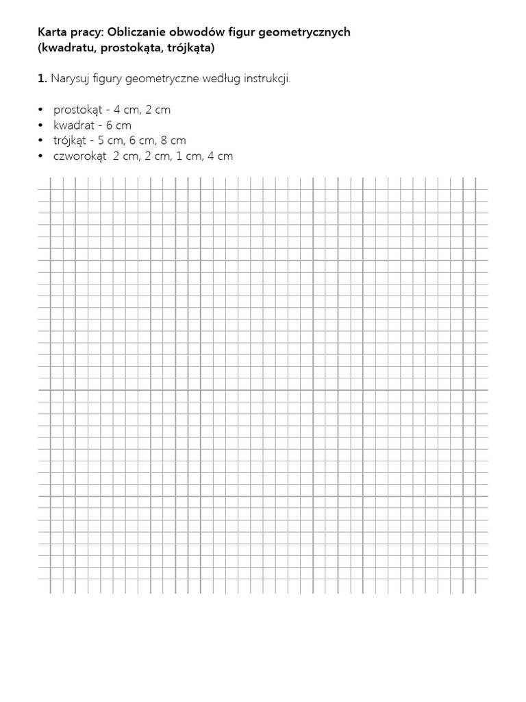 Obliczanie Obwodów Figur Geometrycznych (Kwadratu, Prostokąta, Trójkąta) - Karta Pracy SP 3 | PDF