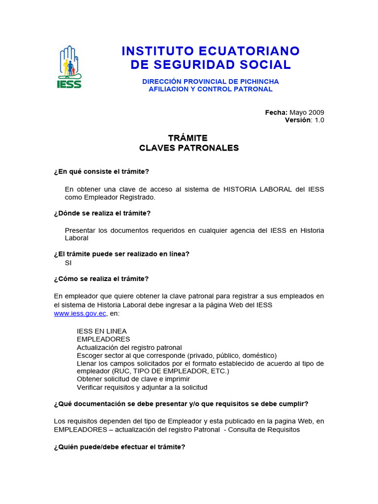 Solicitud de Clave Patronal IESS | PDF