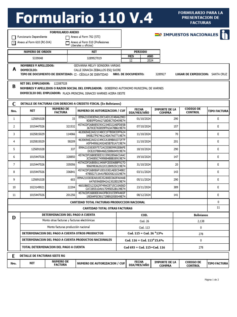 Form 110 Giovanna Gongora 12-24 | PDF | Autenticación | Control de acceso
