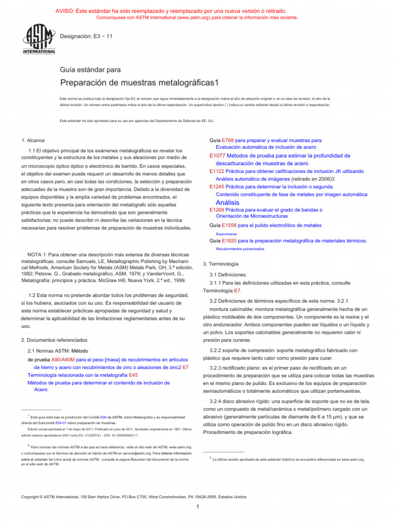E3-11 ASTM Standard | PDF | Abrasivo | Cobre
