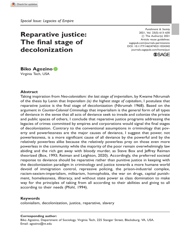 Reparative Justice - The Final Stage of Decolonization | PDF | Slavery ...