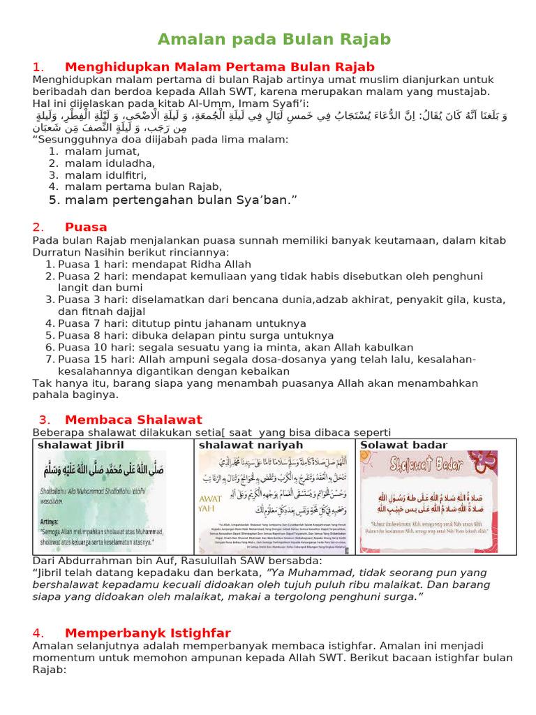 Amalan Bulan Rajab | PDF