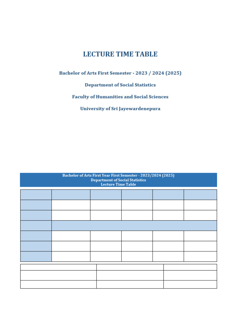 Edited First Semester Lecture Time Table - 2025 | PDF | Applied ...