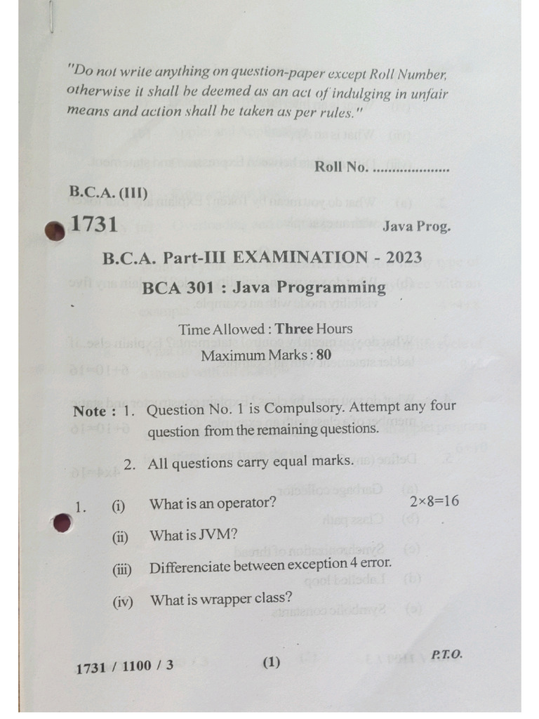 Java Programming BCA Final Year | PDF