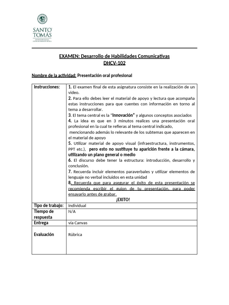 Examen Desarrollo de Habilidades Comunicativas - DHCV-102 | PDF ...
