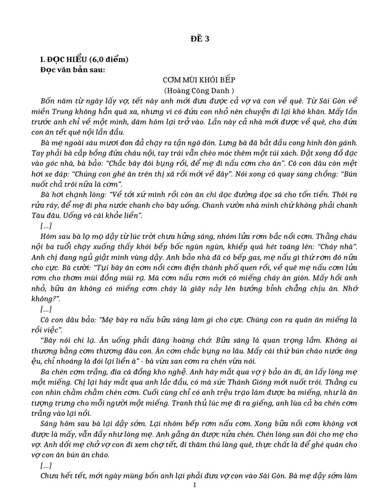 (KHÔNG ĐÁP ÁN) đề đọc - hiểu truyện ngắn K11 HKII | PDF