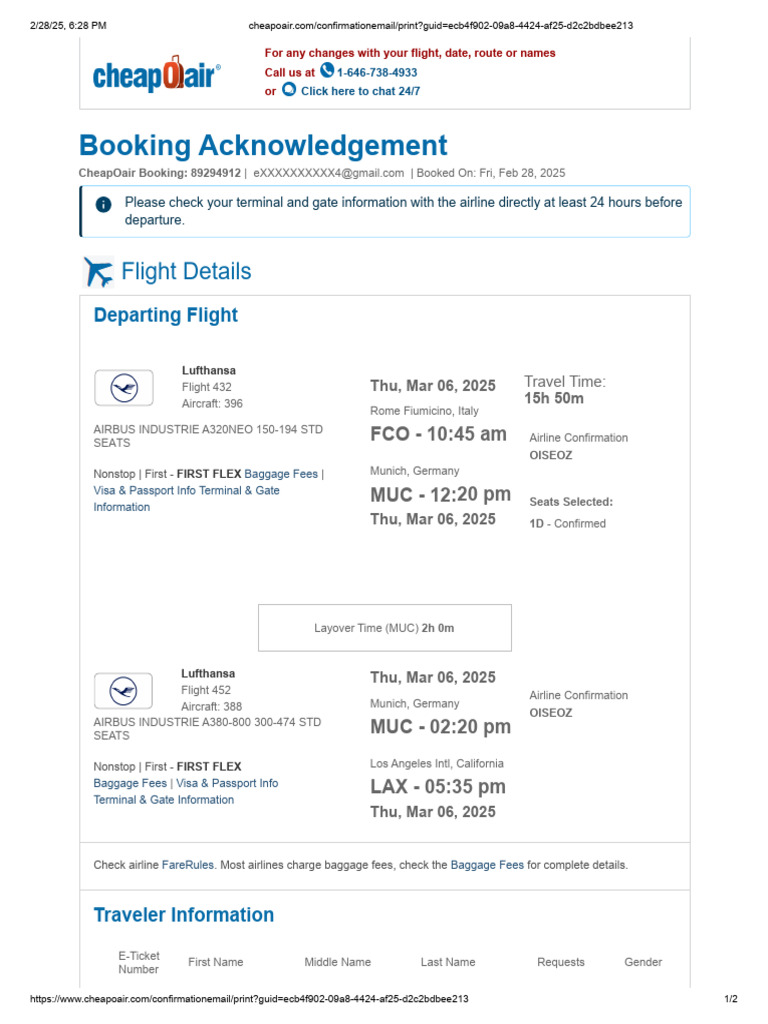 CheapOair Flight Booking Confirmation | PDF | Airlines | Aviation