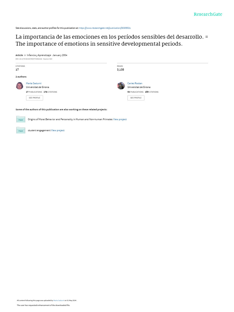 La importancia de las emociones en los periodos sensibles del desarrollo | PDF | Las emociones ...
