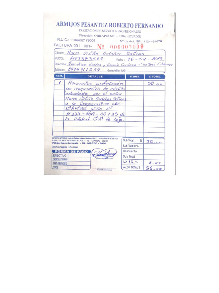 Honorarios Marco Vinicio Ordoñez | PDF