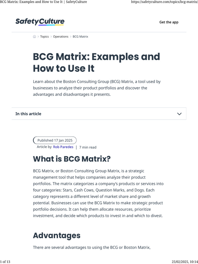 BCG Matrix - Examples and How To Use It - SafetyCulture | PDF | The ...