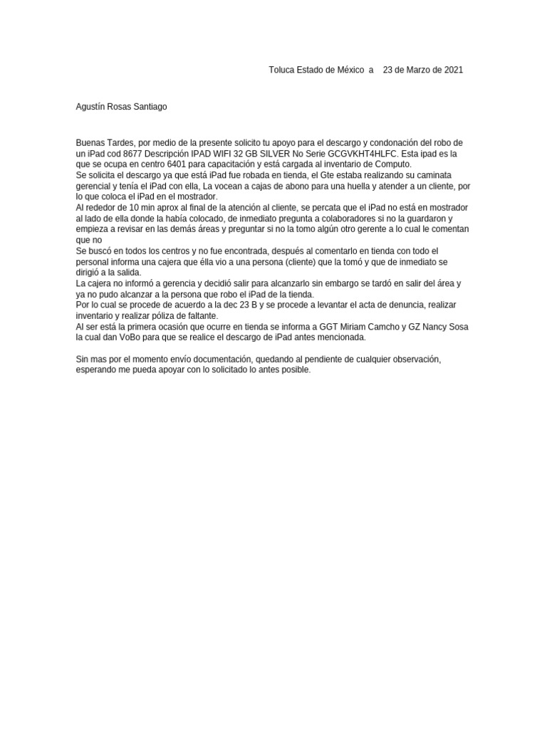 Carta Condonacion | PDF
