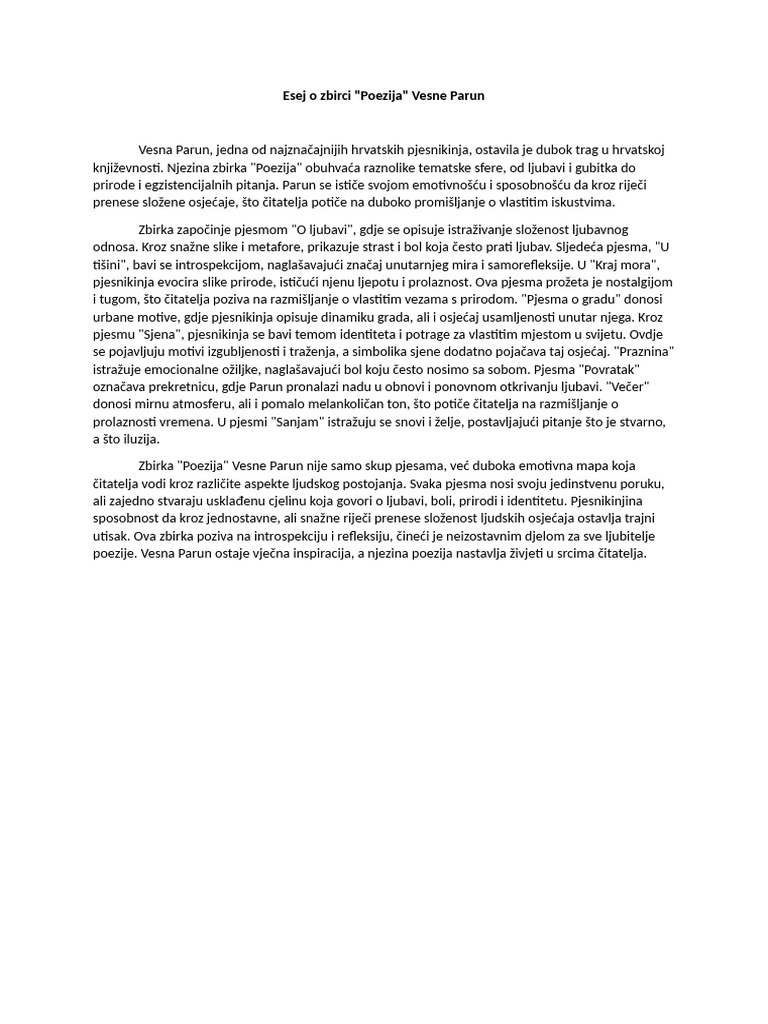 Esej o Zbirci Vesna Parun | PDF