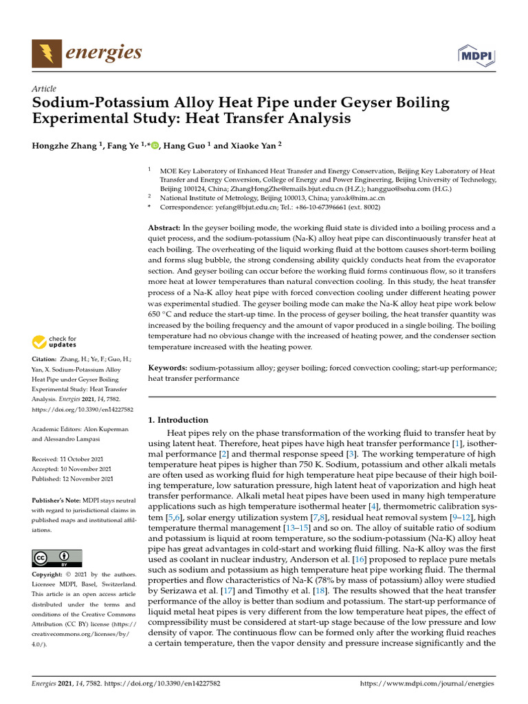 Sodium-Potassium Alloy Heat Pipe Under Geyser Boil | PDF | Boiling ...