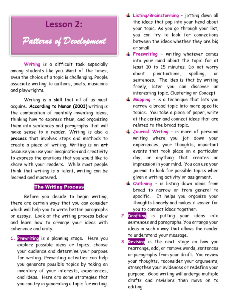 RWS Lesson 2 (Patterns of Development) | PDF | Syntax | Cognitive Science