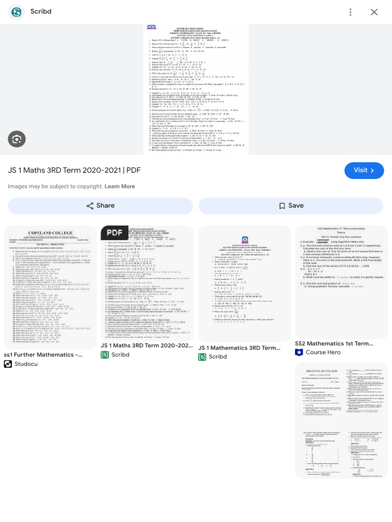 Mathematics Questions and Answers For jss1 Second Term 2021: JS 1 Maths 3RD Term 2020-2021 - PDF ...
