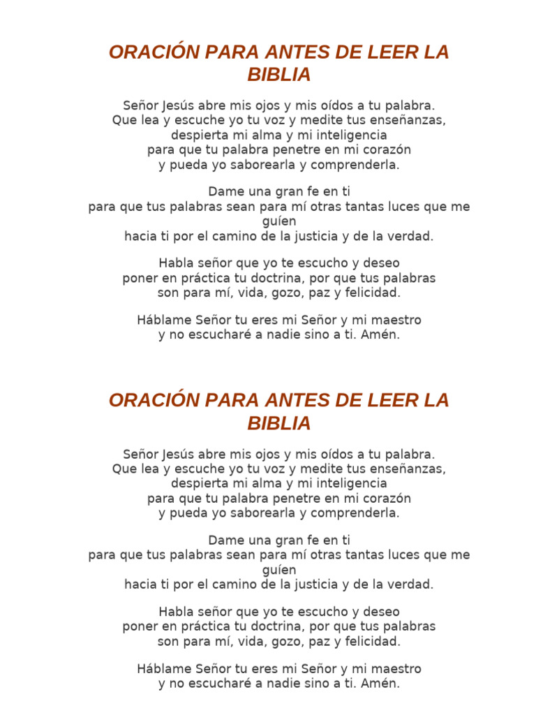 Oración para Antes de Leer La Biblia | PDF
