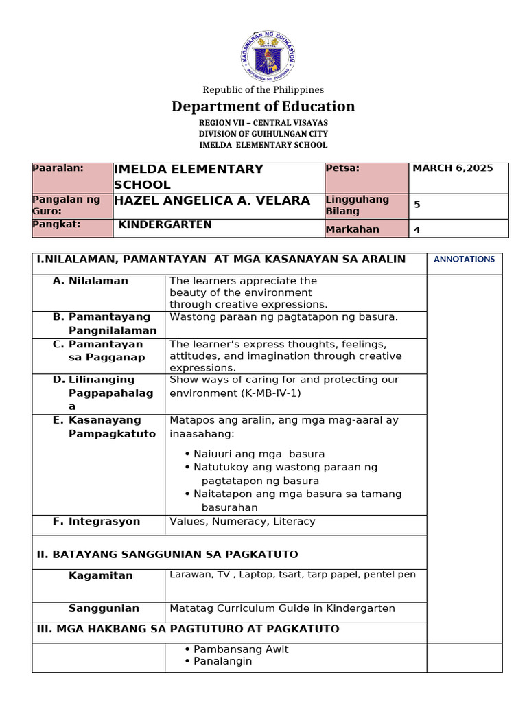Lesson Plan Matatag Format | PDF