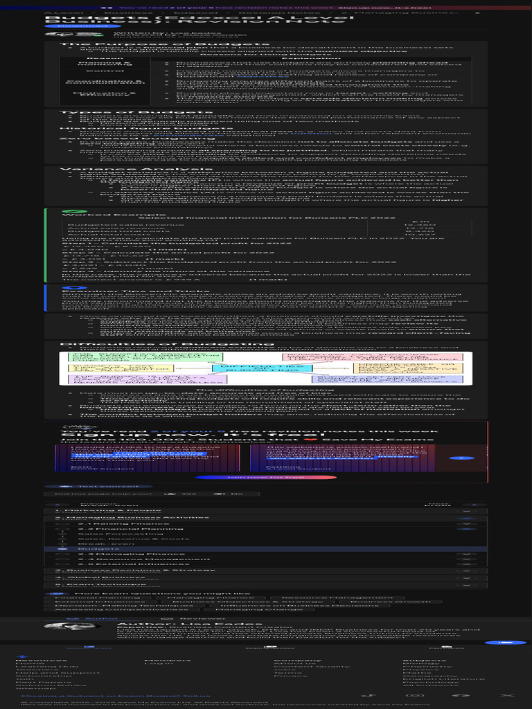 Budgets - A Level Business Revision Notes | PDF | Budget | Profit ...