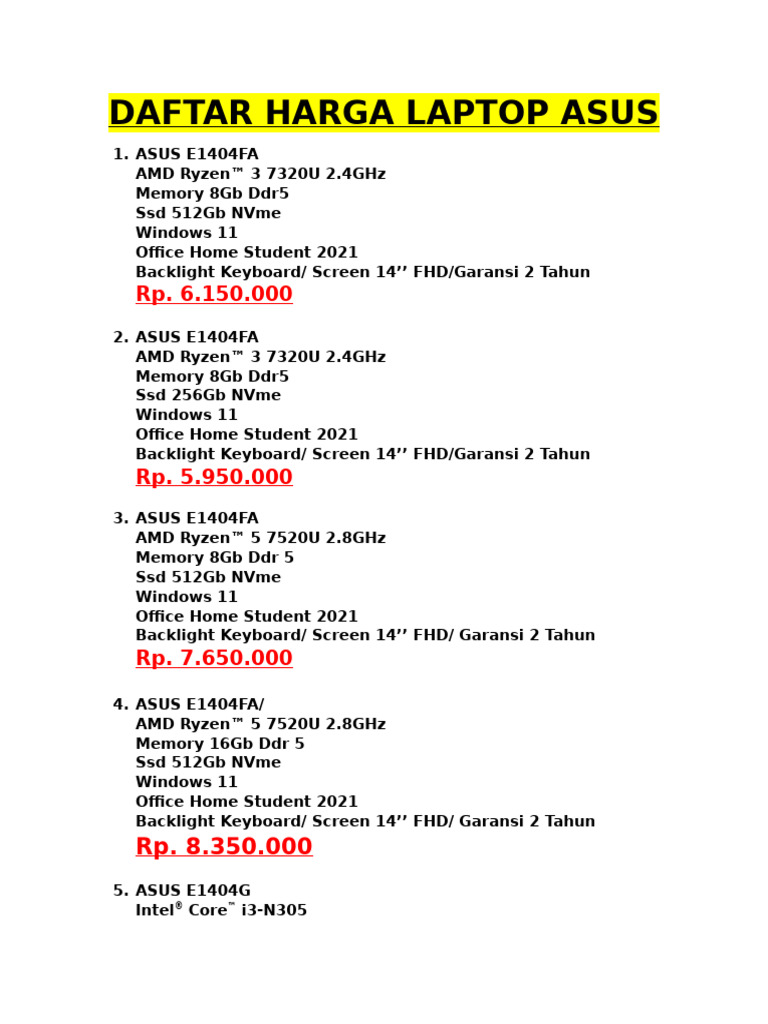 DAFTAR HARGA LAPTOP | PDF