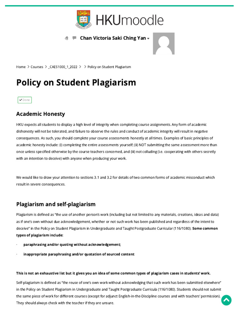 Policy On Student Plagiarism | PDF | Plagiarism | Academic Dishonesty