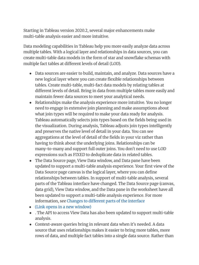 Enhancements in Tableau Multi-Table Analysis | PDF | Data | Data Model