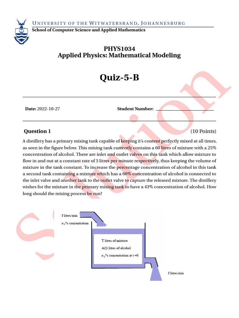 Mixing Tank Alcohol Concentration Calculation | PDF | Applied Mathematics