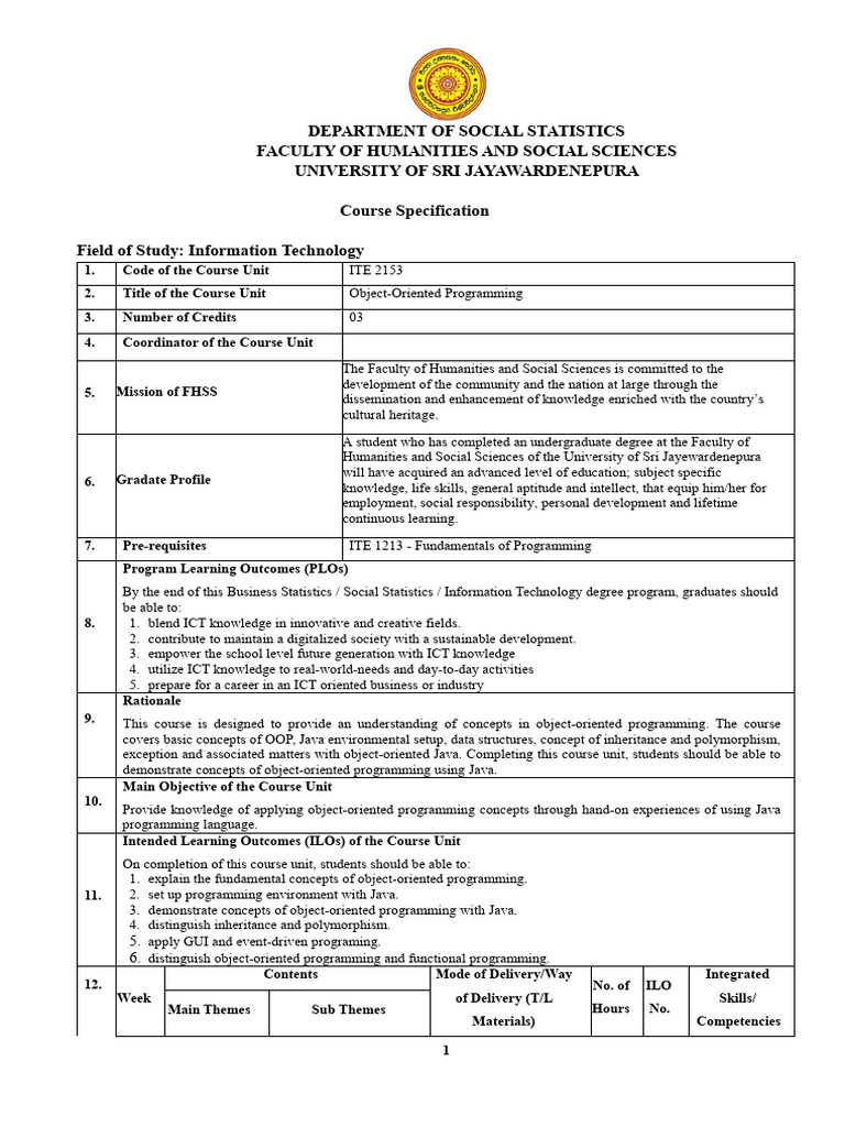 Object-Oriented Programming Course Overview | PDF | Class (Computer Programming) | Object ...