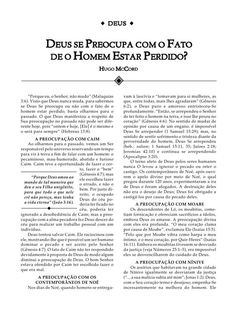 A Preocupação de Deus com o Homem | PDF | Deus | Gênesis (livro)