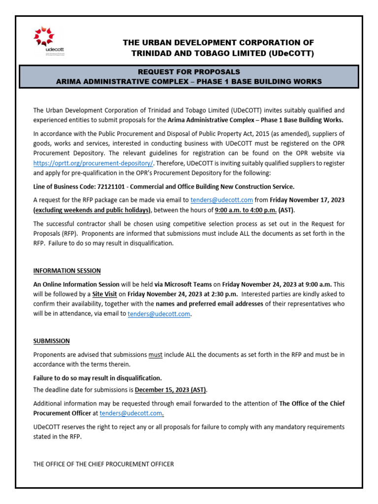 Request For Proposals For The Arima Administrative Complex - Phase 1 Base Building Works | PDF ...