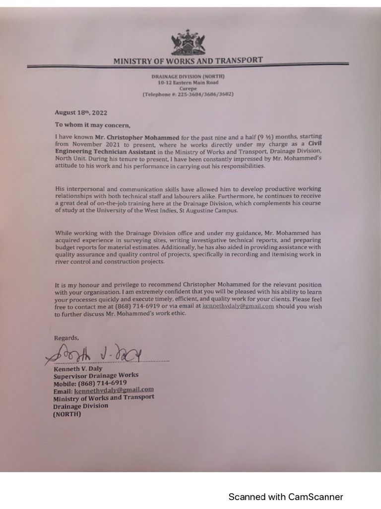 Kenneth V Daly Recommendation | PDF