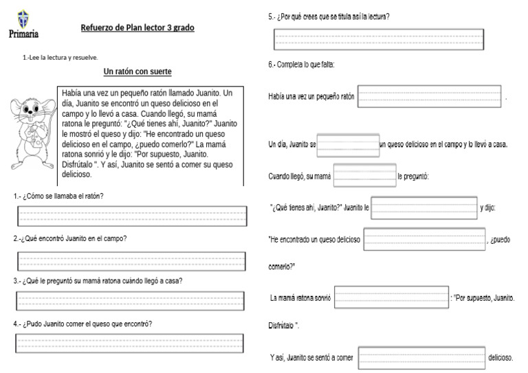 Refuerzo de Plan Lector 3 Grado | PDF