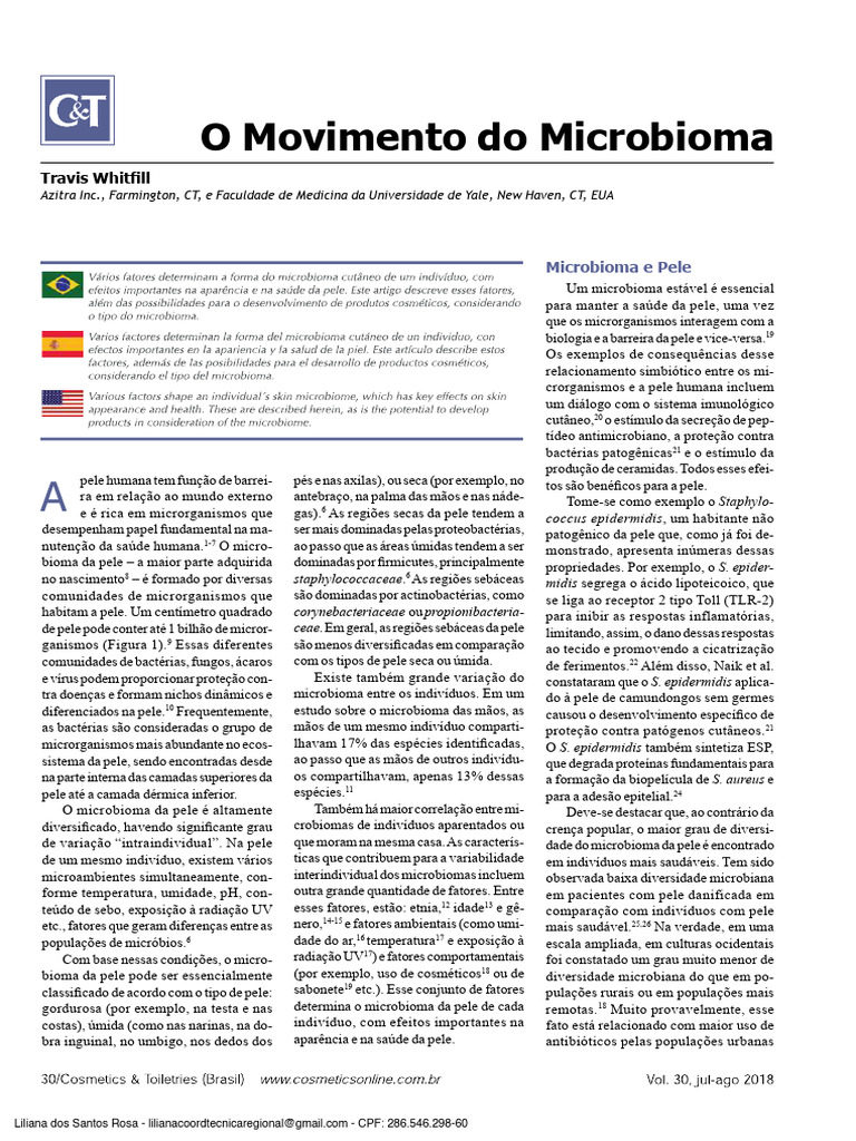 Microbioma Da Pele e Os Cosmeticos | PDF | Microrganismo | Pele