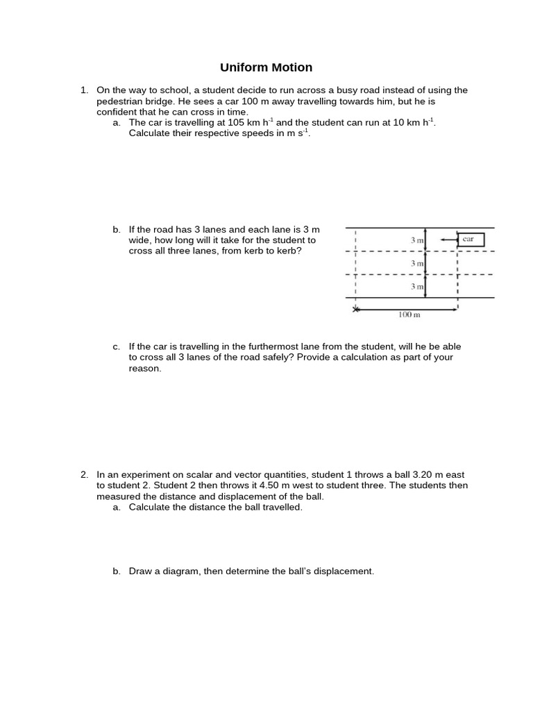 05.01a Uniform Motion Worksheet | PDF
