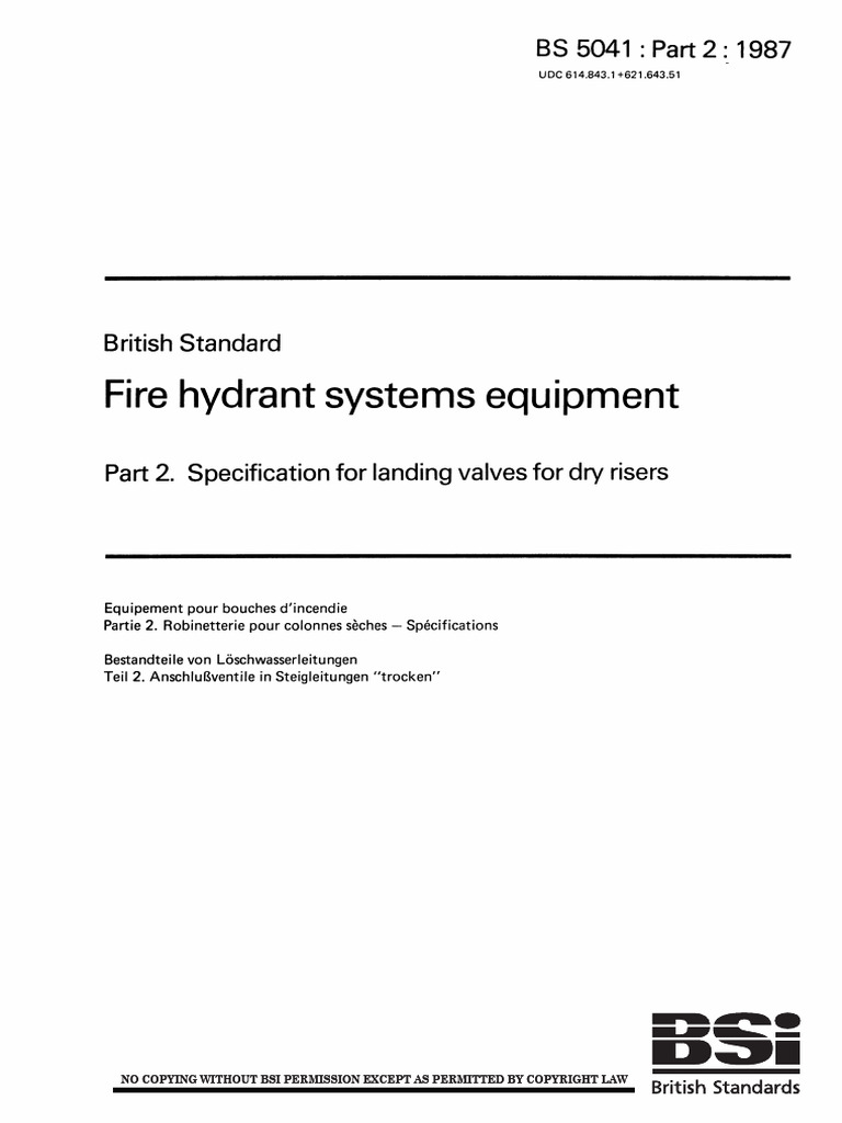 British Standard BS 5041-2 1987 Fire Hydrant Systems | PDF