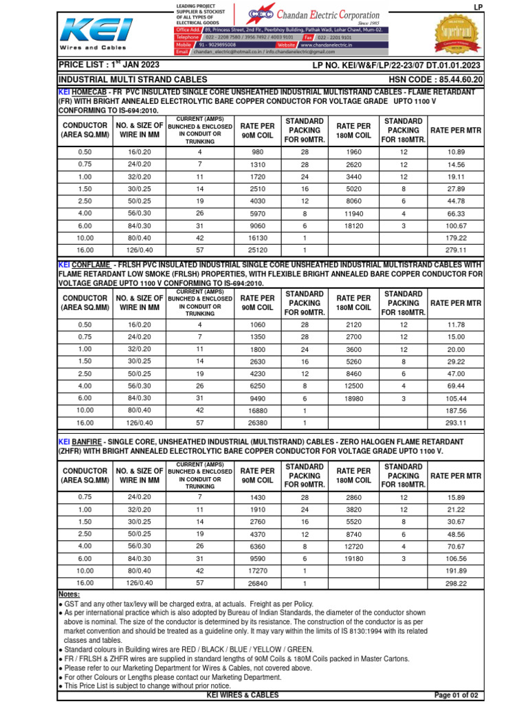 KEI Wire & Cable Price List 2025 | PDF | Electrical Conductor ...
